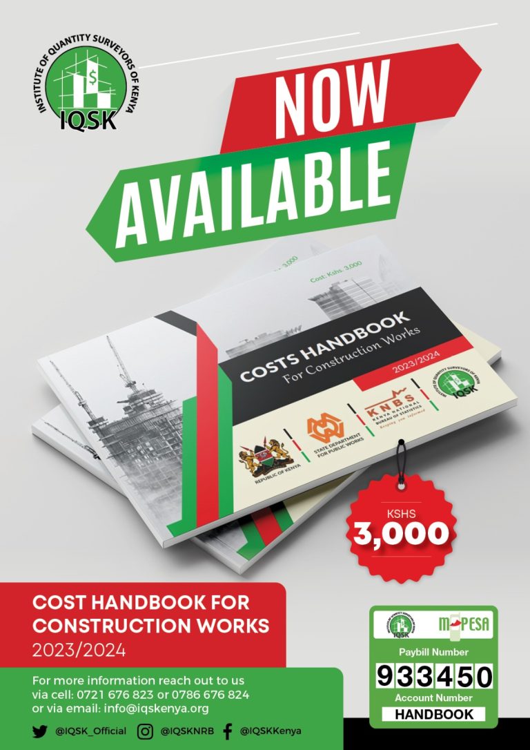 Cost handbook for Construction Works 2025/2026 Now Available at IQSK Offices for Ksh 3,000 ...